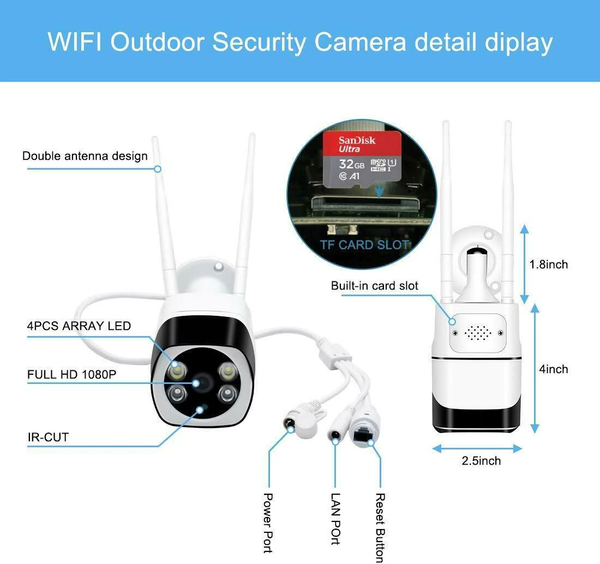 Wireless Outdoor Wifi IP Home Security CCTV Camera 1080P with 2 antenn ...